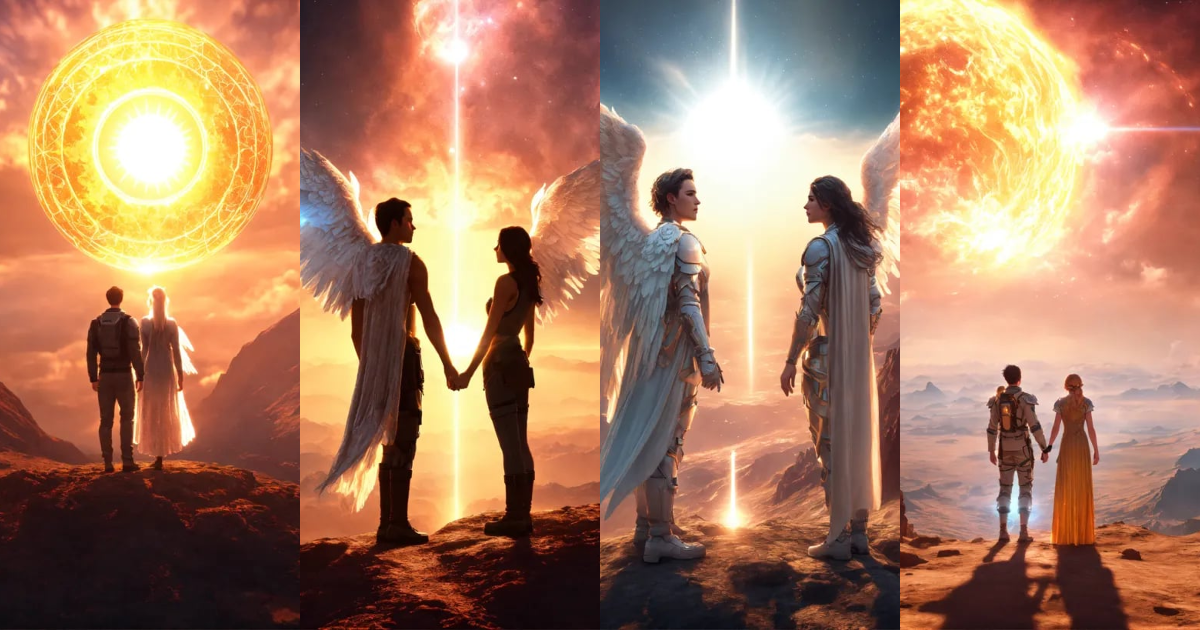 Lexica - Ethereal man angel and young ethereal woman angel, mountain ...