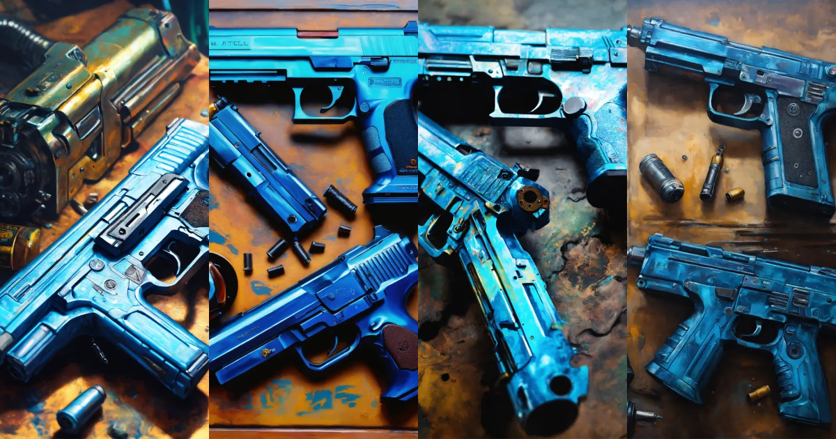 Lexica - Cyberpunk handgun and machine pistol Metalic gun blue gritty ...