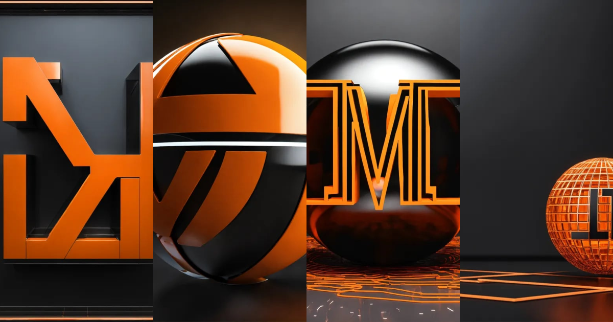 Lexica - Winline orange ball, black background, 3d icon, text "WL", two bi letters W and L