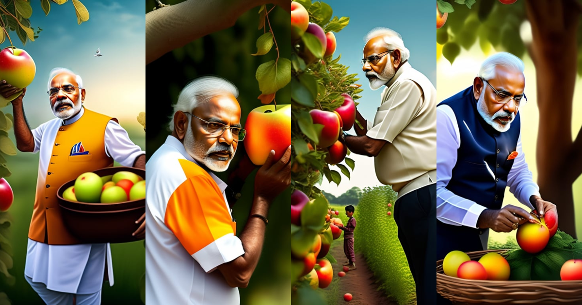 Lexica - Portrait of Narendra Modi picking apples from the tree