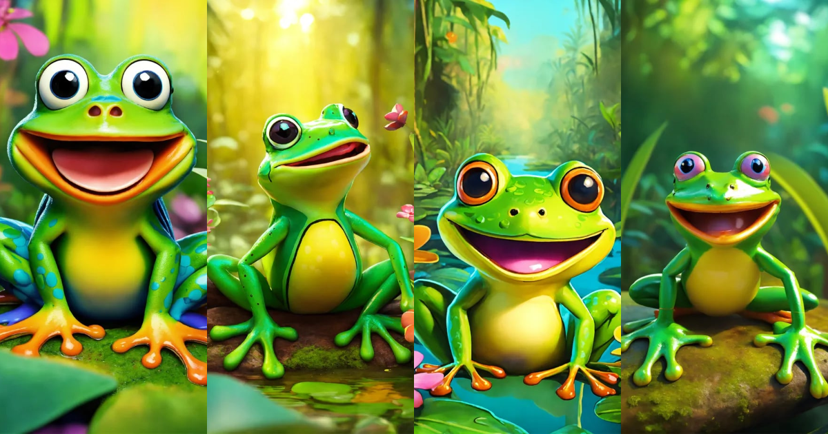 Lexica - Funny smile frog in jungle 3D illustration stile multicolor ...