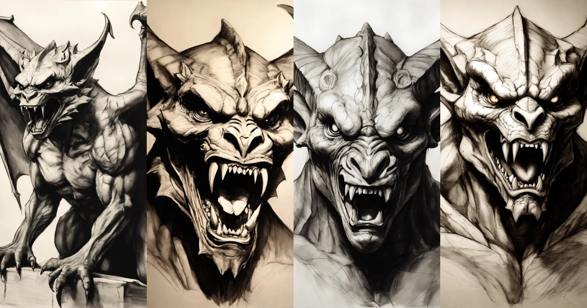 Lexica - Sketch a realistic gargoyle body screaming portrait on white ...