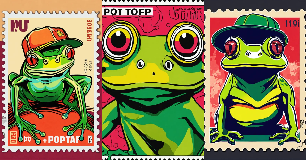 Lexica - Postage stamp Contour . Style pop art. rap . Hiphop frog