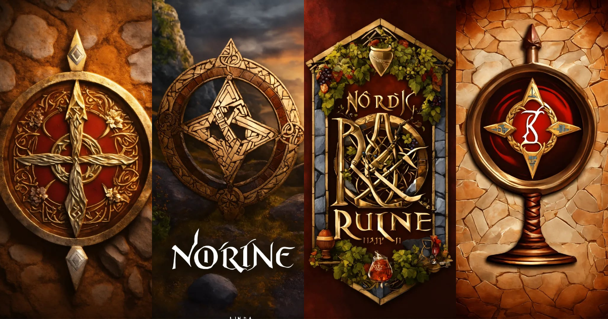 Lexica - Nordic Rune logo, mead, wine, stone, back ground