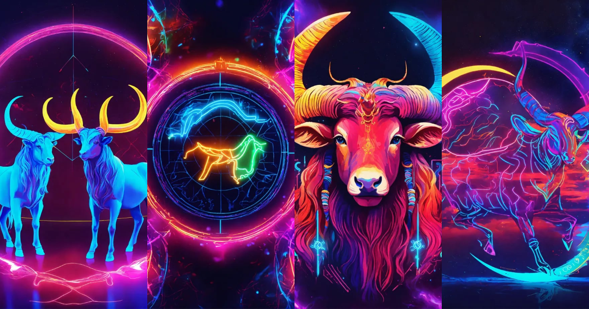 Lexica - Capricorn and Taurus Digital art neon colors