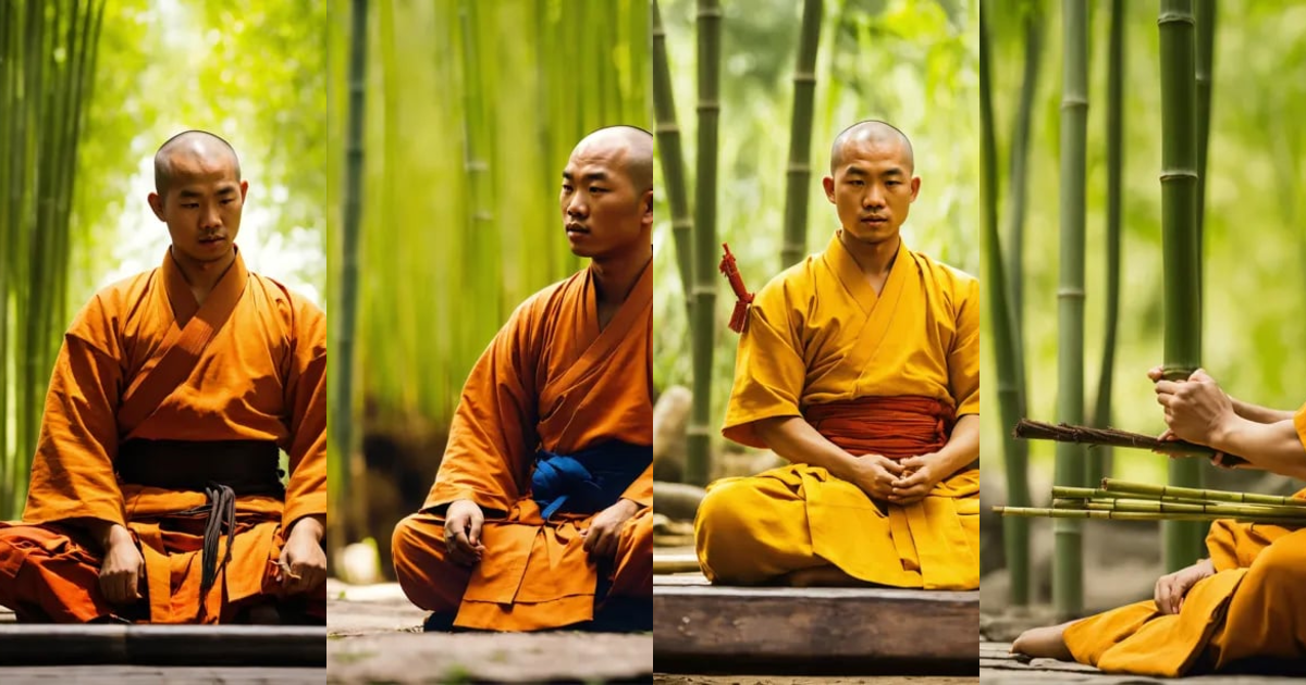 Lexica - Peaceful scene featuring a Shaolin monk sitting cross-legged ...