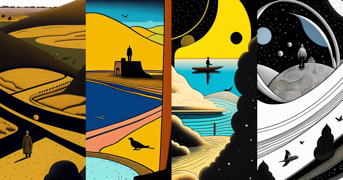 Lexica - A alone man. pen and ink ,birds eye view, illustrated by hergé ...