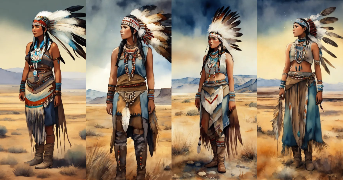 Lexica - Full body Illustration of a Navajo woman wearing modern ...