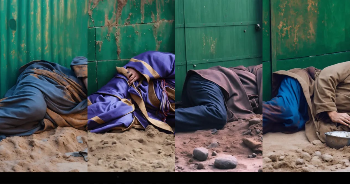 Lexica - A man in dirty robes, laying on his side in the dirt, sharp ...