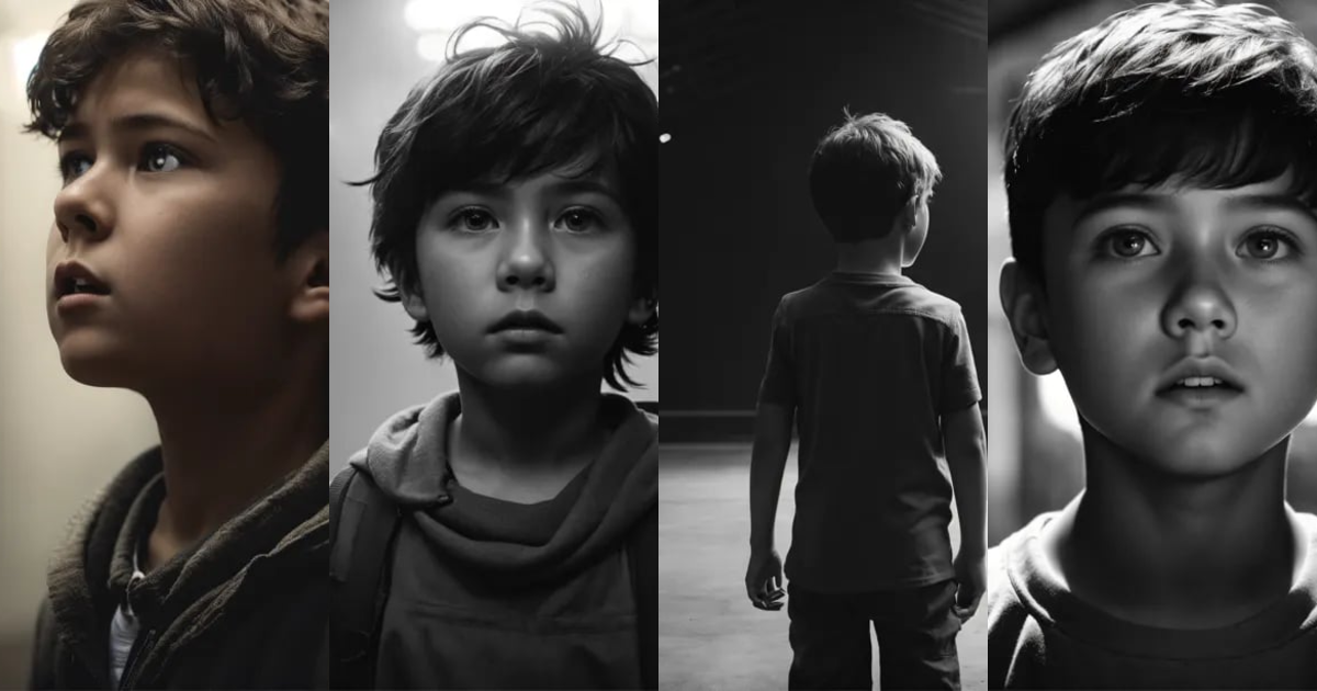 Lexica - Aspiring young boy looking up with face full of intent ...