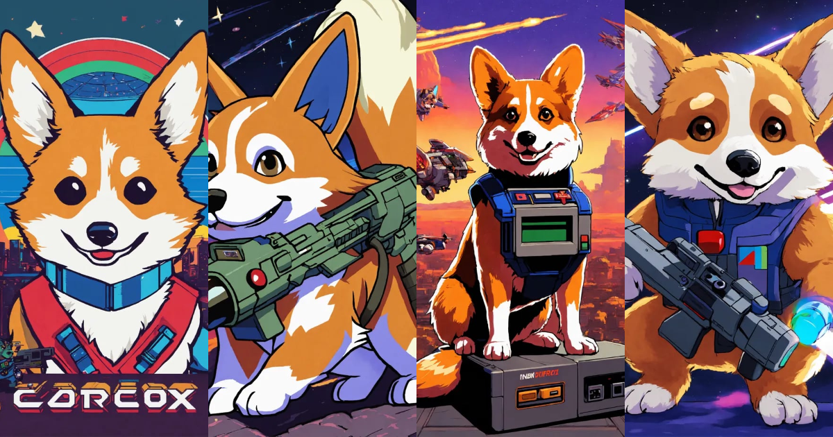 Lexica - 16bit black tri colored corgi super nintendo starfox cover