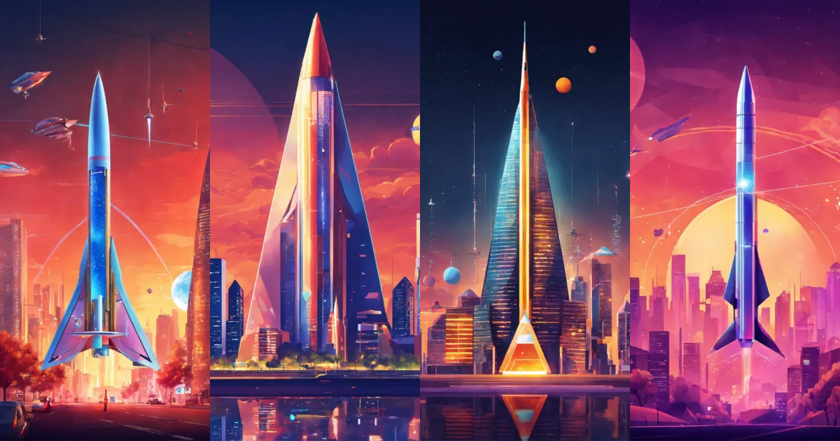 Lexica - Vector graphics, the city of the future, triangle rocket in ...