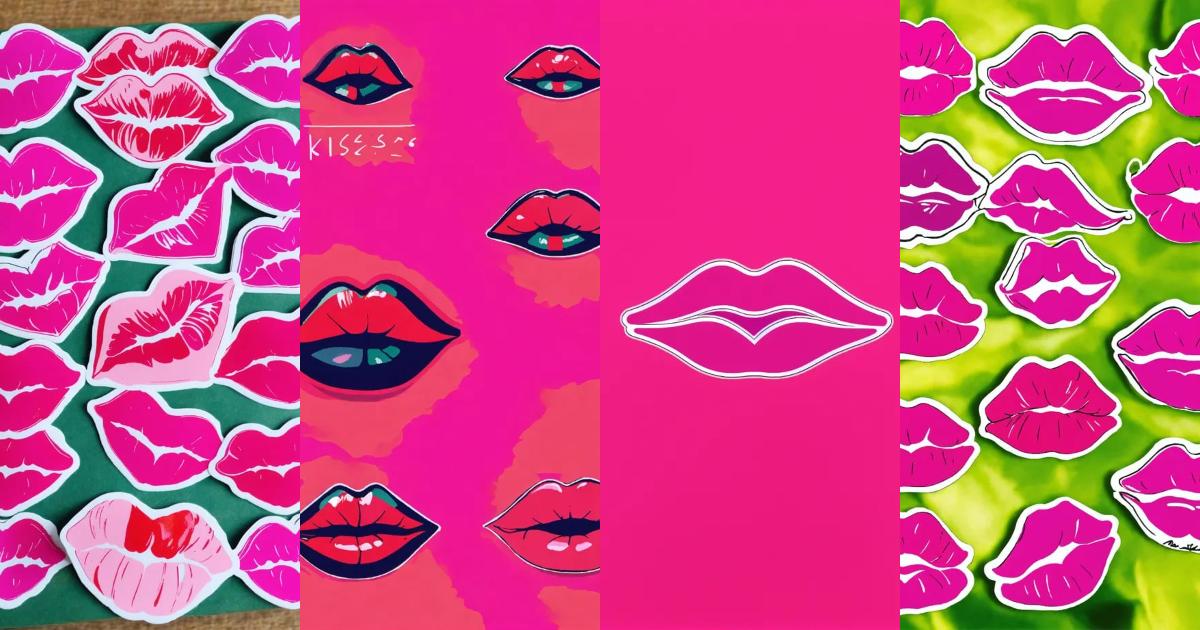 Lexica - Hot pink kisses, sticker pack of 6