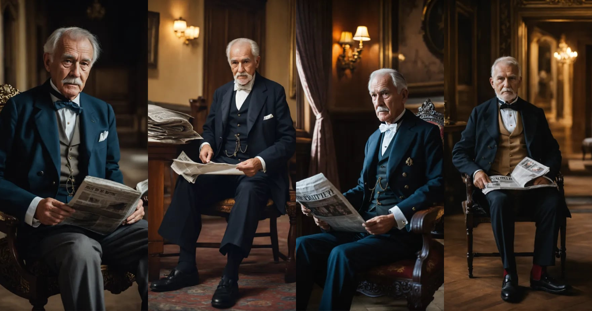 Lexica - Old man sit in hall of manor, dress like butler, looking at ...