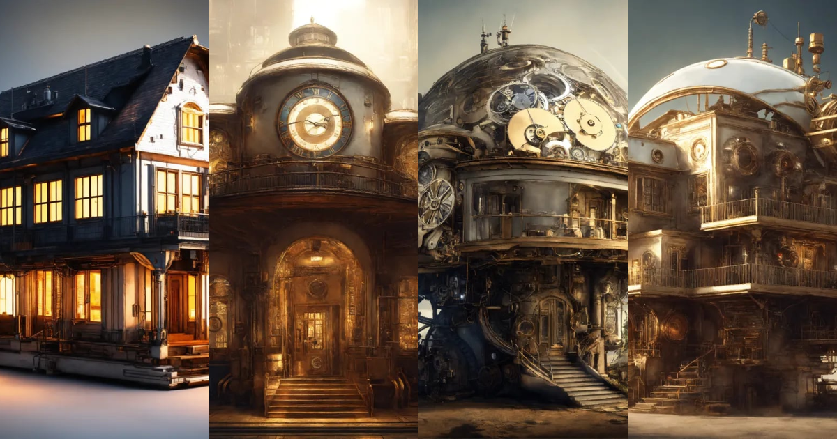 Lexica - Clockwork house , no humans, white background, solo, science ...