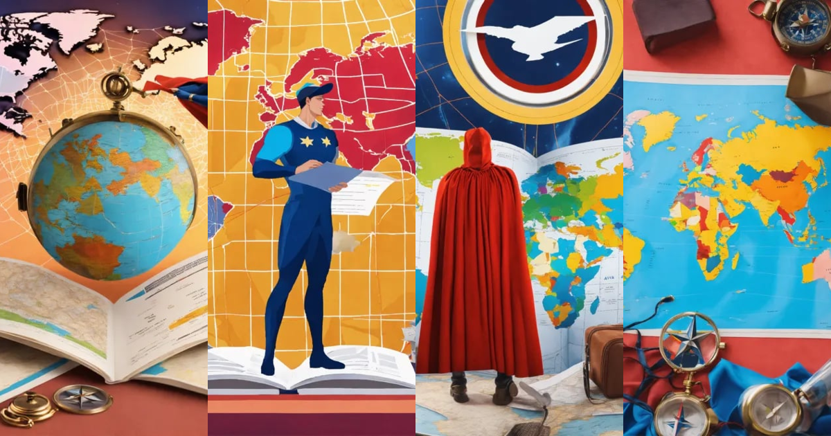 Lexica - A vibrant collage of travel documents, a compass, world map ...