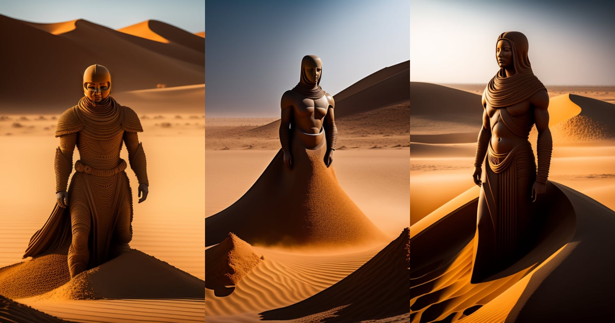 Lexica - Humanoid made out of sand, flowing sand all over its body ...