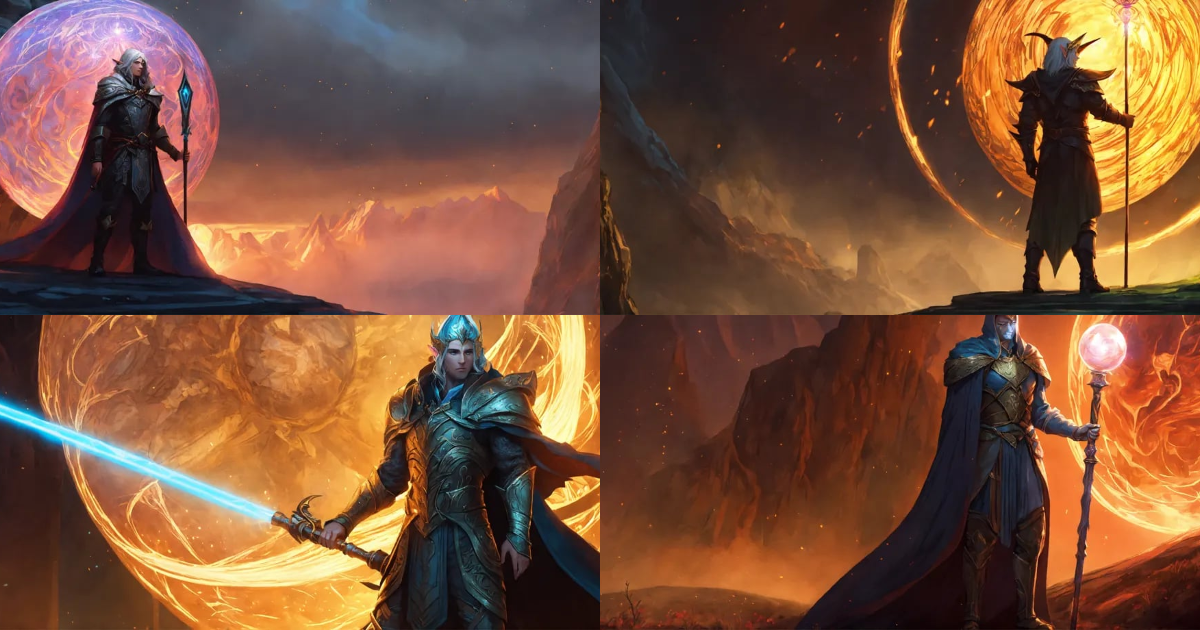 Lexica - Create a elder elf god in a heroic pose, holding a staff, back ...