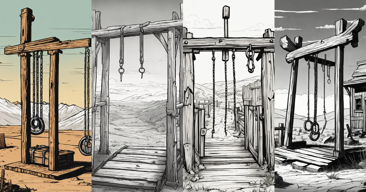 Lexica - Gallows, wild west, cartoon line art