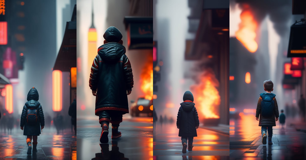 Lexica - A child walking through a burning city, art by greg rutkowski ...