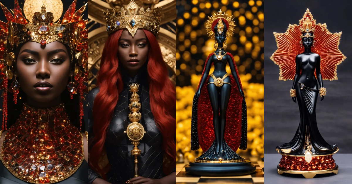 Lexica - Minimalism. Black Solar Queen with long oversized red flowing ...