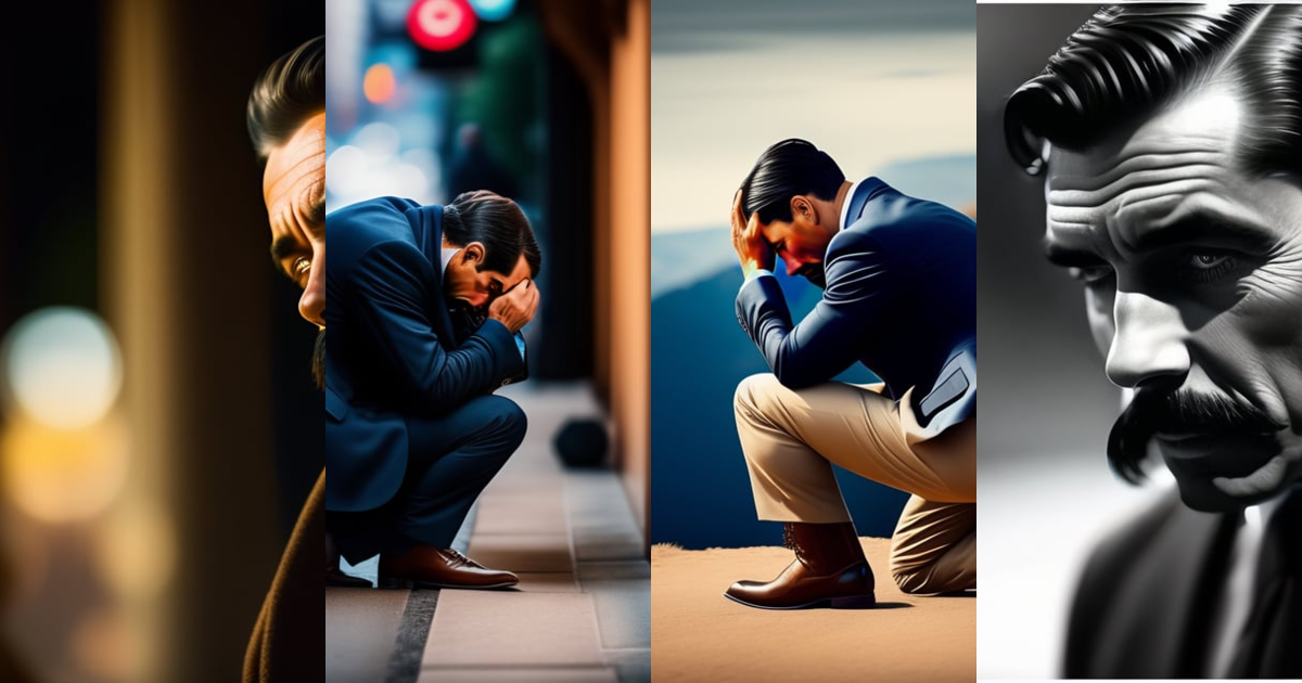 Lexica - A photo of a weeping man begging on his knees, he looks ...