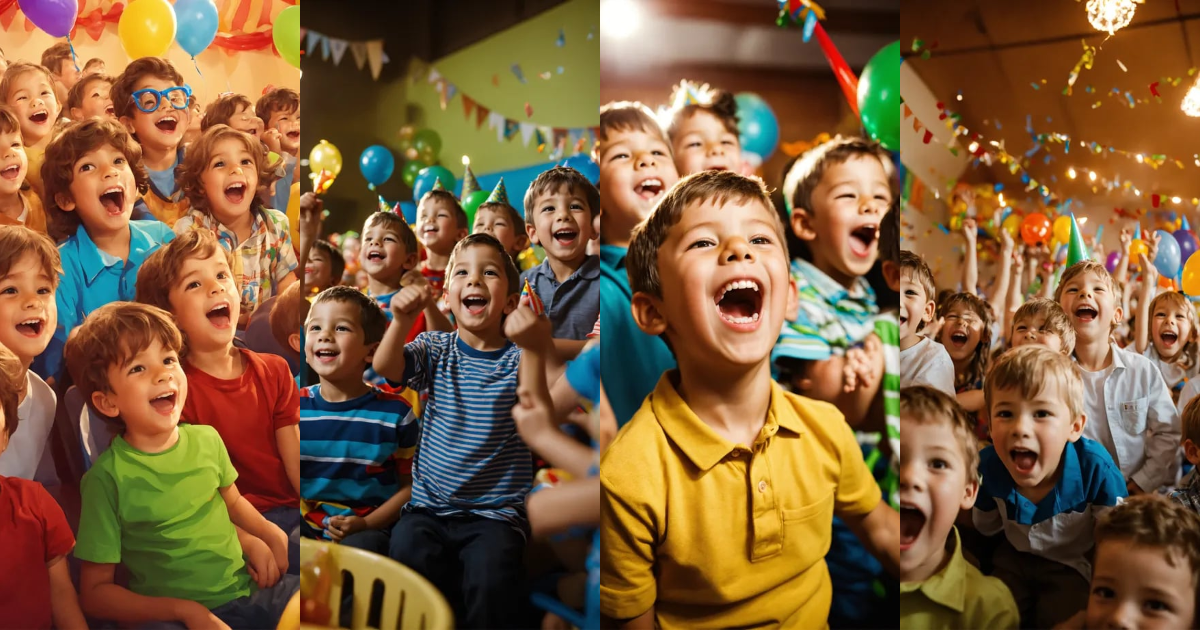 Lexica - Crowd of excited little boys at a birthday party watching a ...