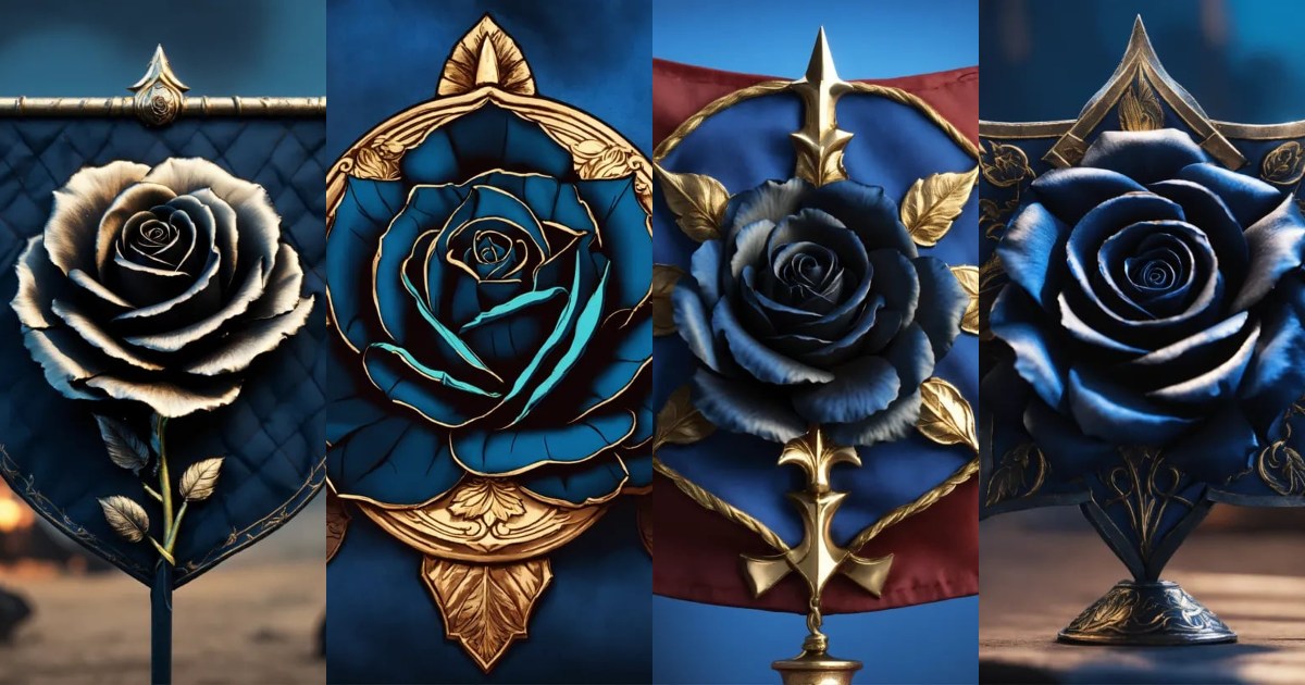 Lexica - Flag insignia of a black rose on a blue background in an ...