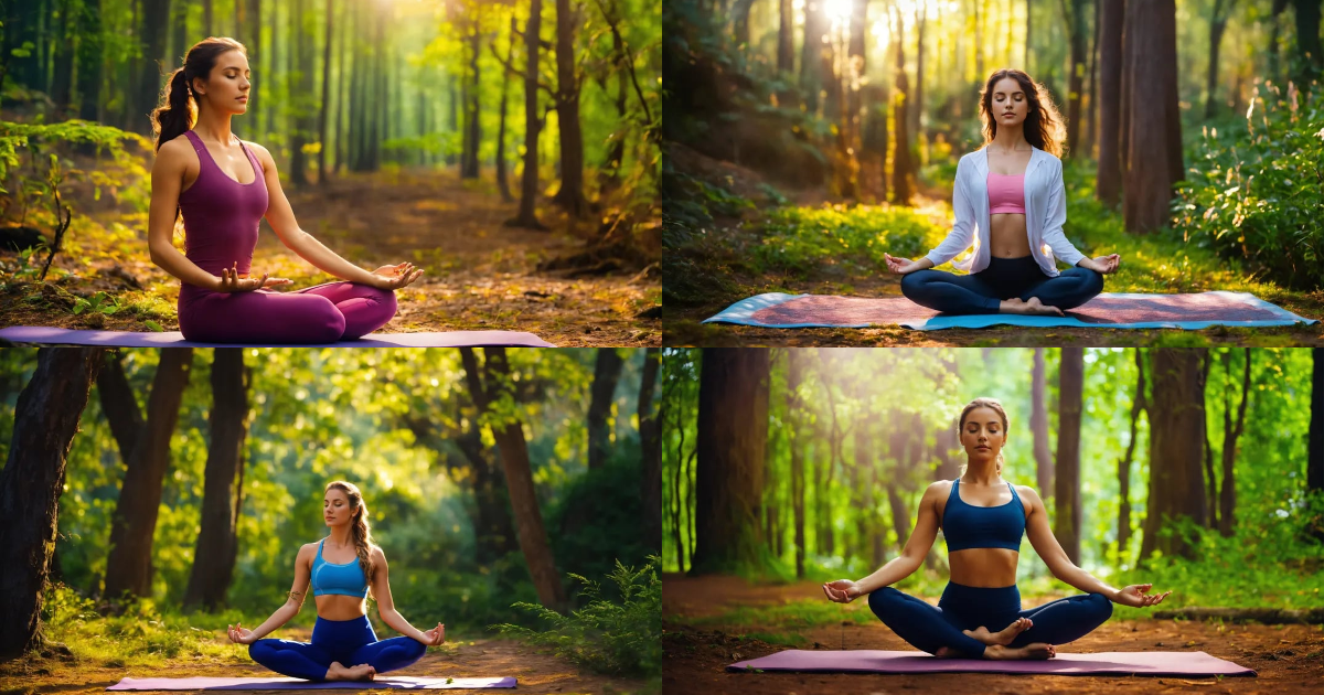 Lexica - Maiden doing yoga in a magic forest, poses, perfect face