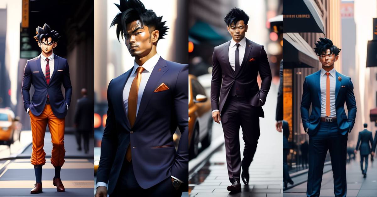 Lexica - Goku from dragon ball, business suit, new york street scene ...