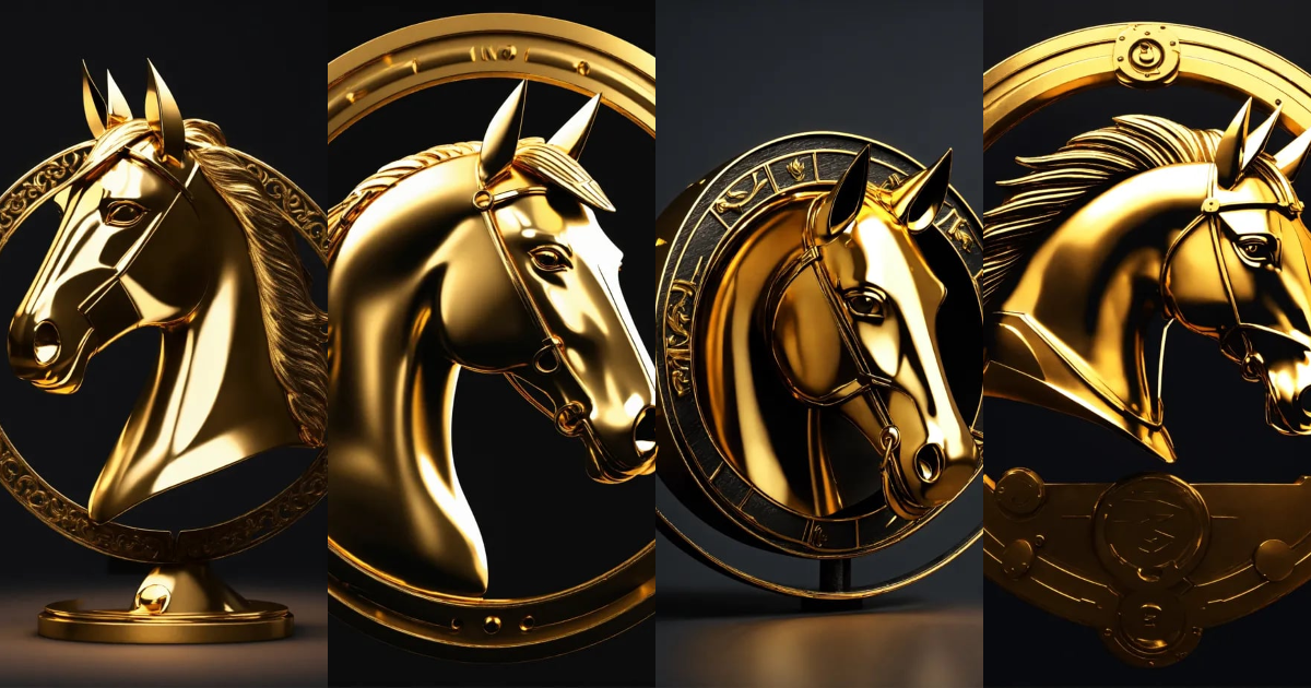 Lexica - A simple golden trojan metal horse head for a logo within a ...