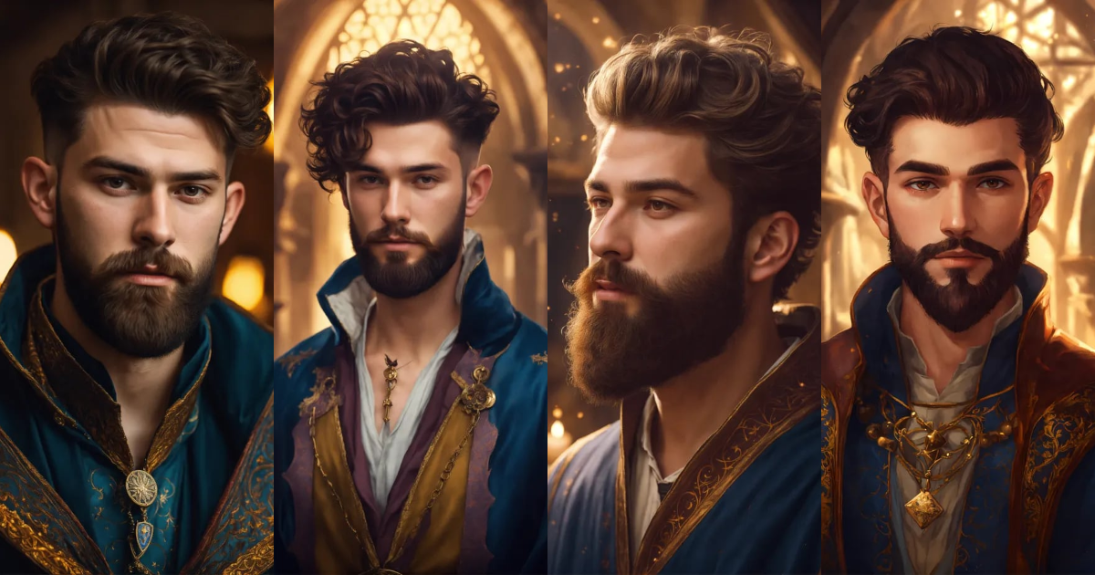 Lexica - A young wizard with very short beard and hair in a magical ...