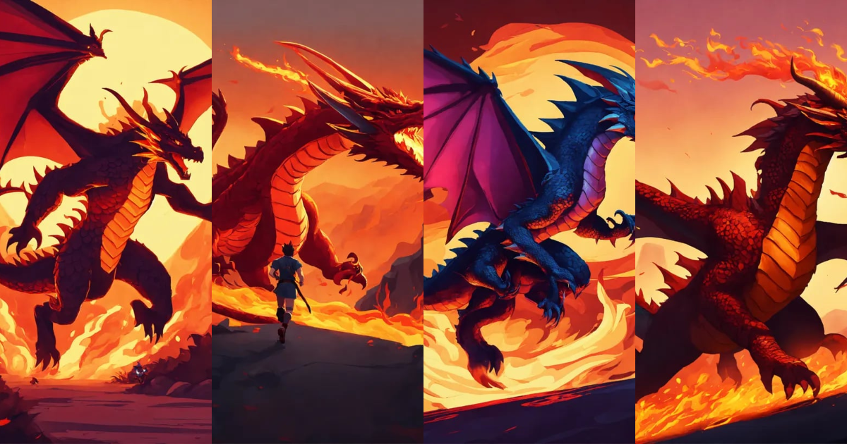 Lexica - Running away from a fiery dragon, game icon, stylized, simple ...