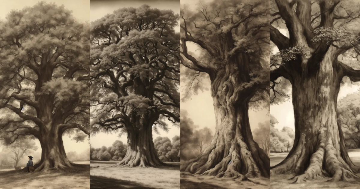 Lexica - Charcoal drawing of a big and ancient chestnut tree