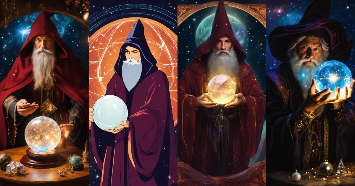 Lexica - Wizard in the space holding a crystal ball