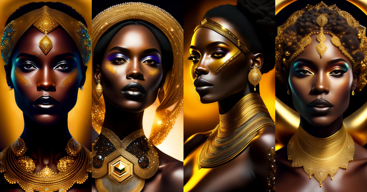 Lexica - A stunning rendition of melanated skin woman made of gold ...