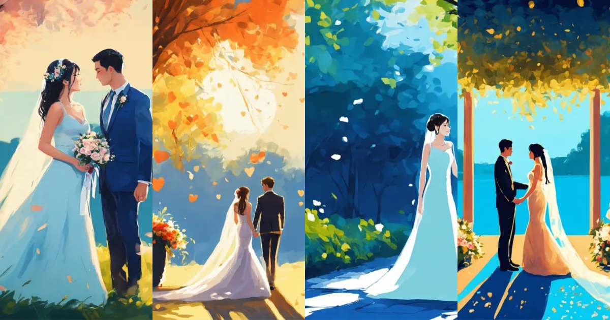Lexica - Wedding in daylight, outdoor wedding vector illustration, blue ...