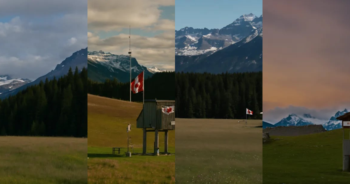 Lexica - Mountains across a meadow, with a small checkpoint building ...