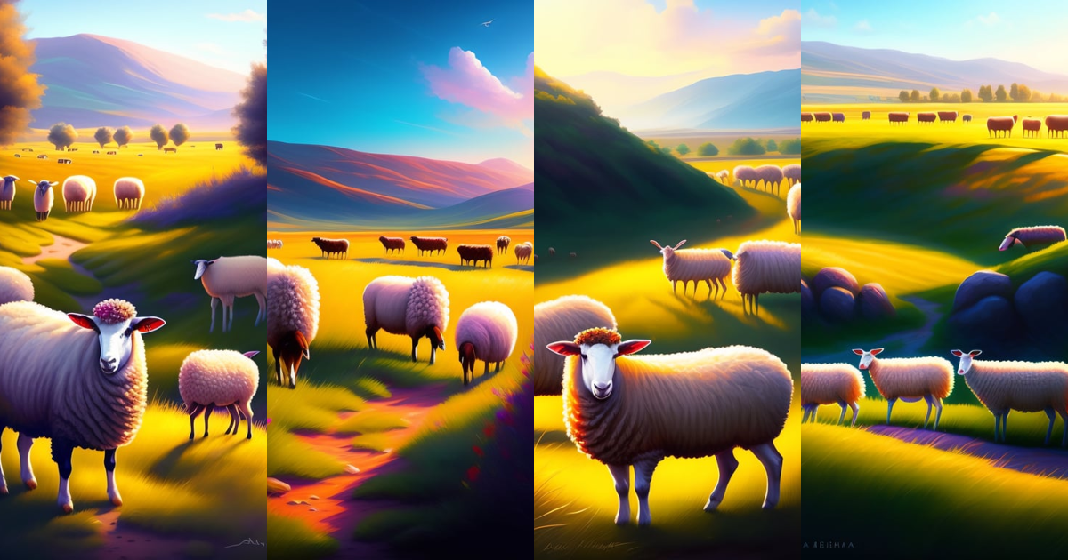 Lexica - Shepard, group of sheep, grazing fields, summer camp, highly detailed, artstation ...