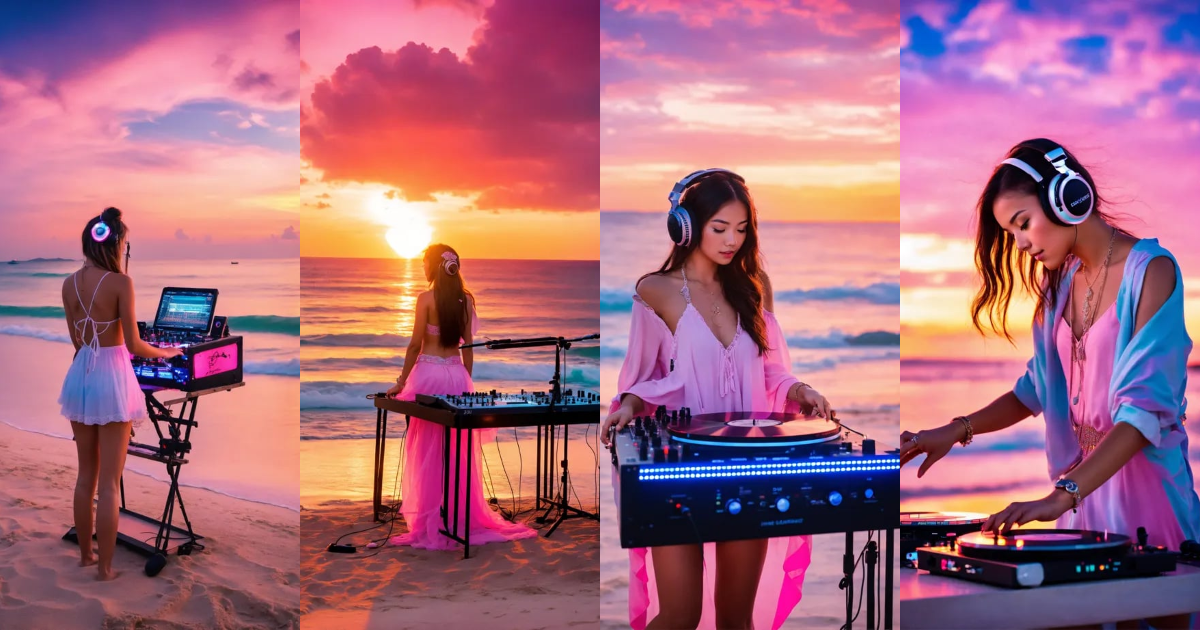 Lexica - DJ girl in beautiful clothes, playing on the DJ console on the ...