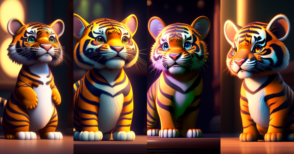 Lexica - Cute small tiger standing on 2 feet on theater ,unreal engine ...