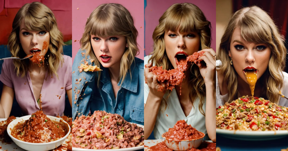 Lexica - Photo realistic shot of taylor swift eating a disgusting pile ...