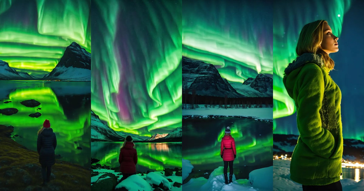 Lexica - A stunning Norwegian female looking at the Aurora Borealis