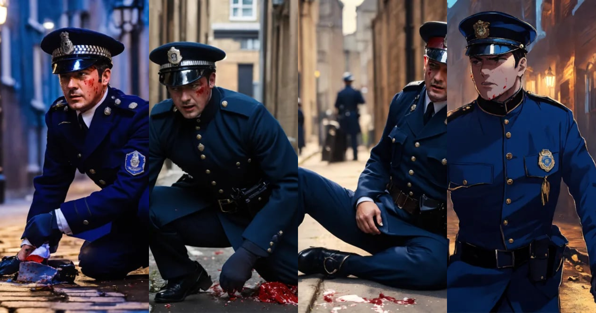 Lexica - Anime style. mid-shot of policeman, wearing bobby Victorian ...