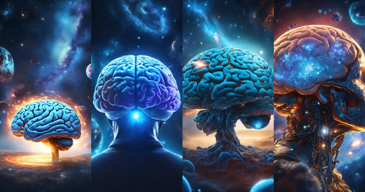 Lexica - "Illuminated Thought Process", glowing brain center stage ...