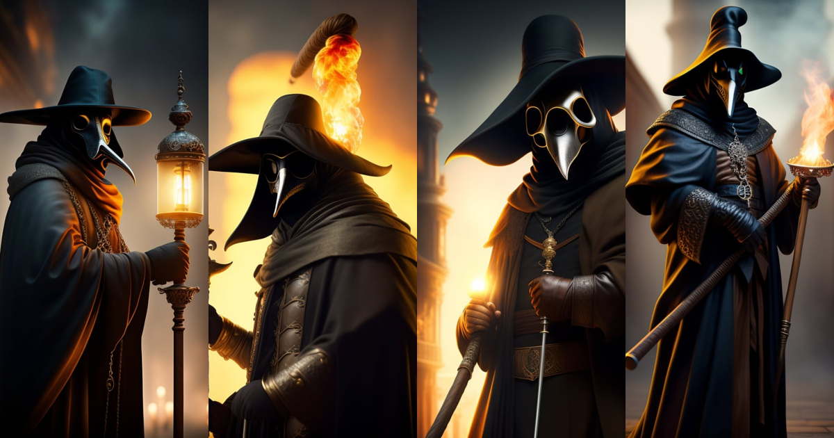 Lexica - A plague doctor holding a staff in one hand and a skull in the ...