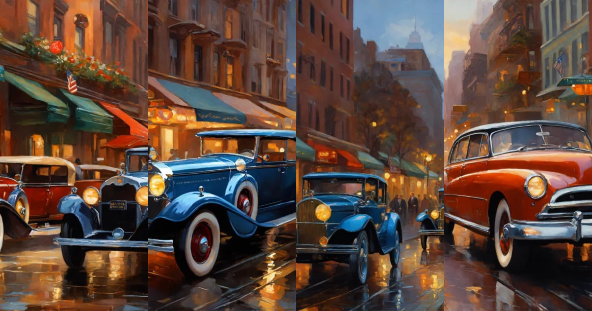 Lexica - America antique cars in the new york city, illustration, by ...