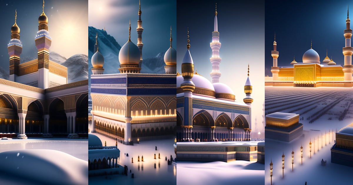 Lexica - The Grand Mosque in Mecca, snowfall, realistic, high realism ...
