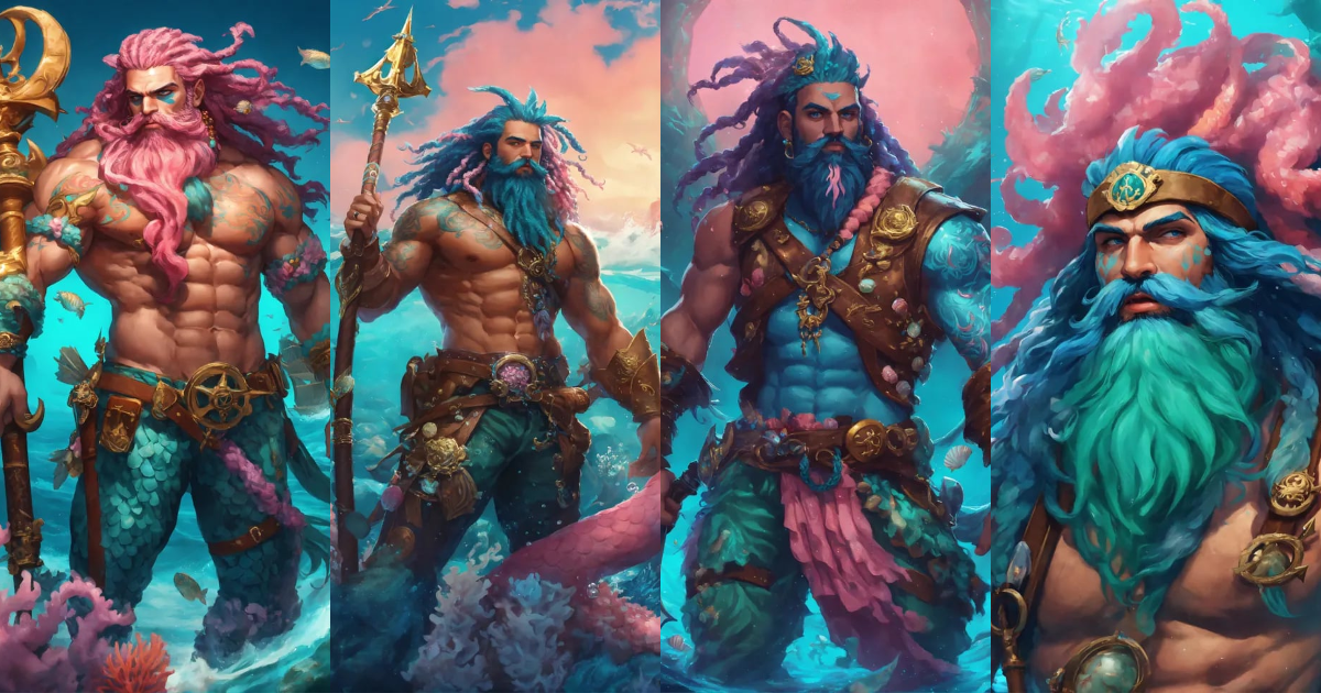 Lexica - A buff muscular Merman pirate with scales across his Blue skin ...