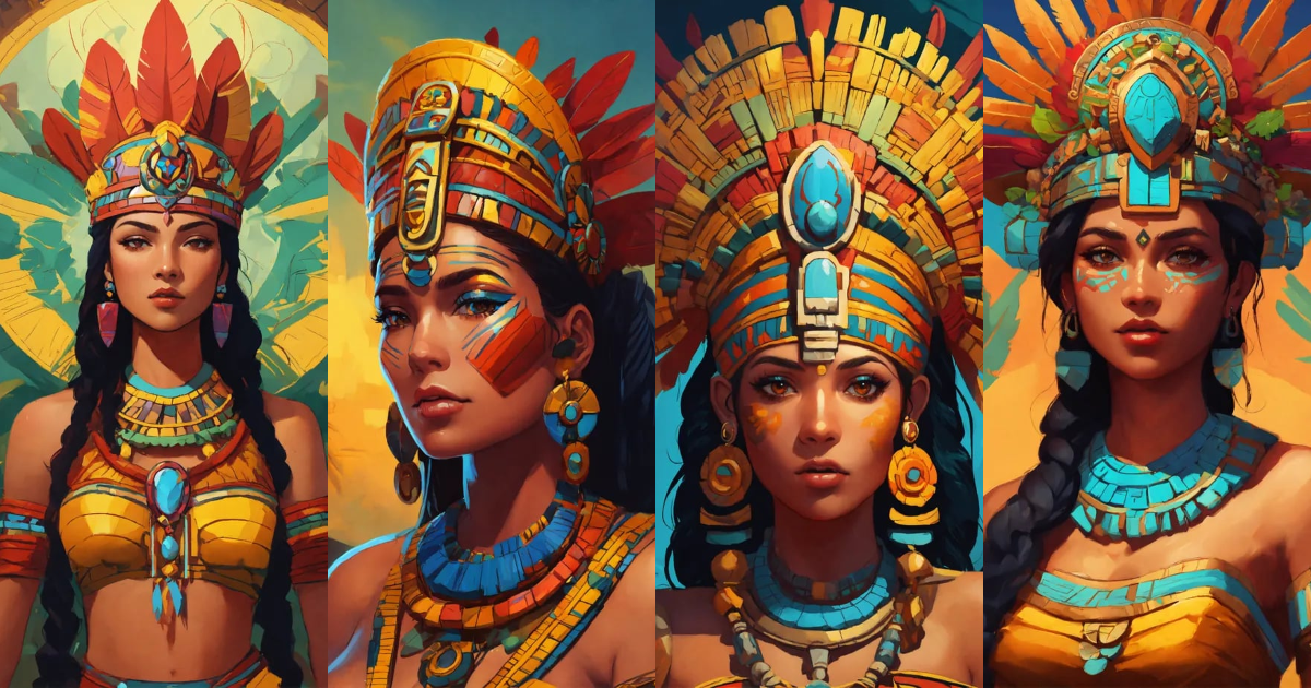 Lexica - Mayan queen, cartoon oil paint, 2D illustration style, sharp ...